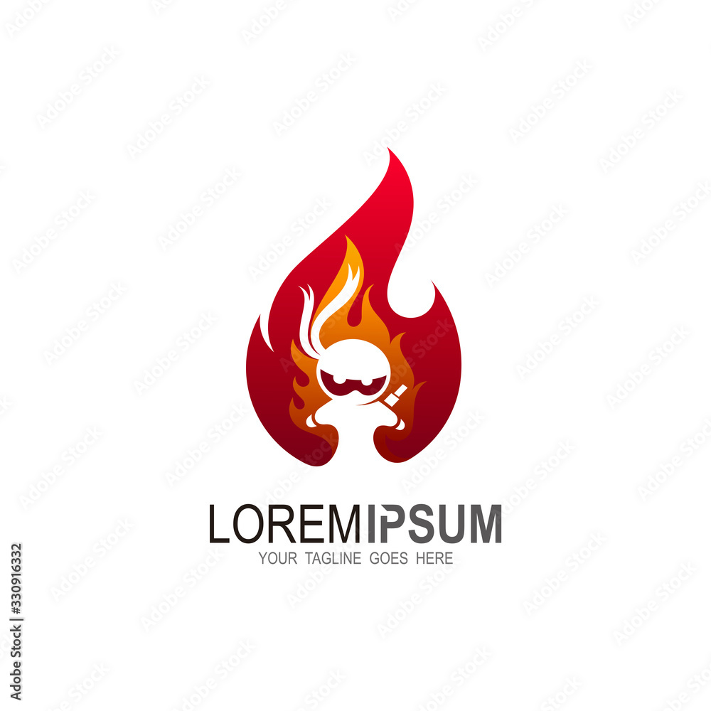 Fire logo with ninja design sport, Flame icon and assassin icon Stock ...