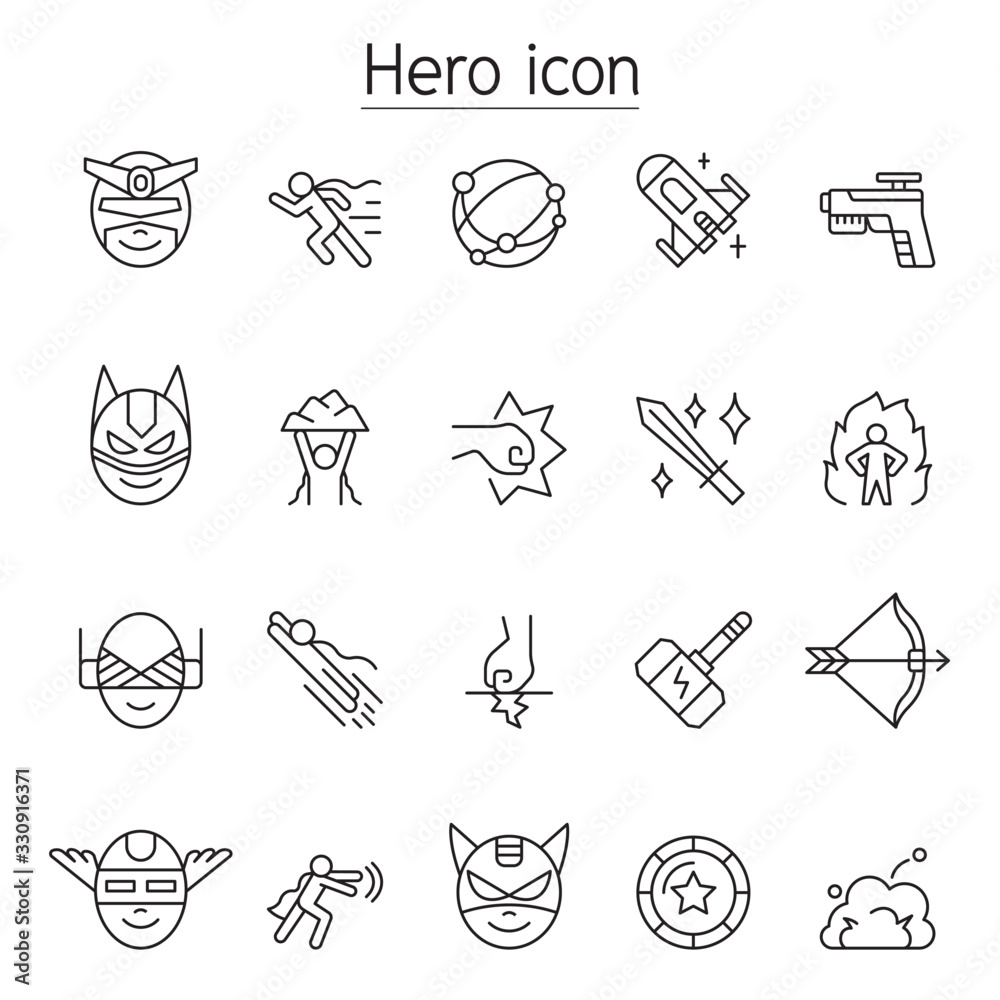Super Hero icon set in thin line style Stock Vector | Adobe Stock
