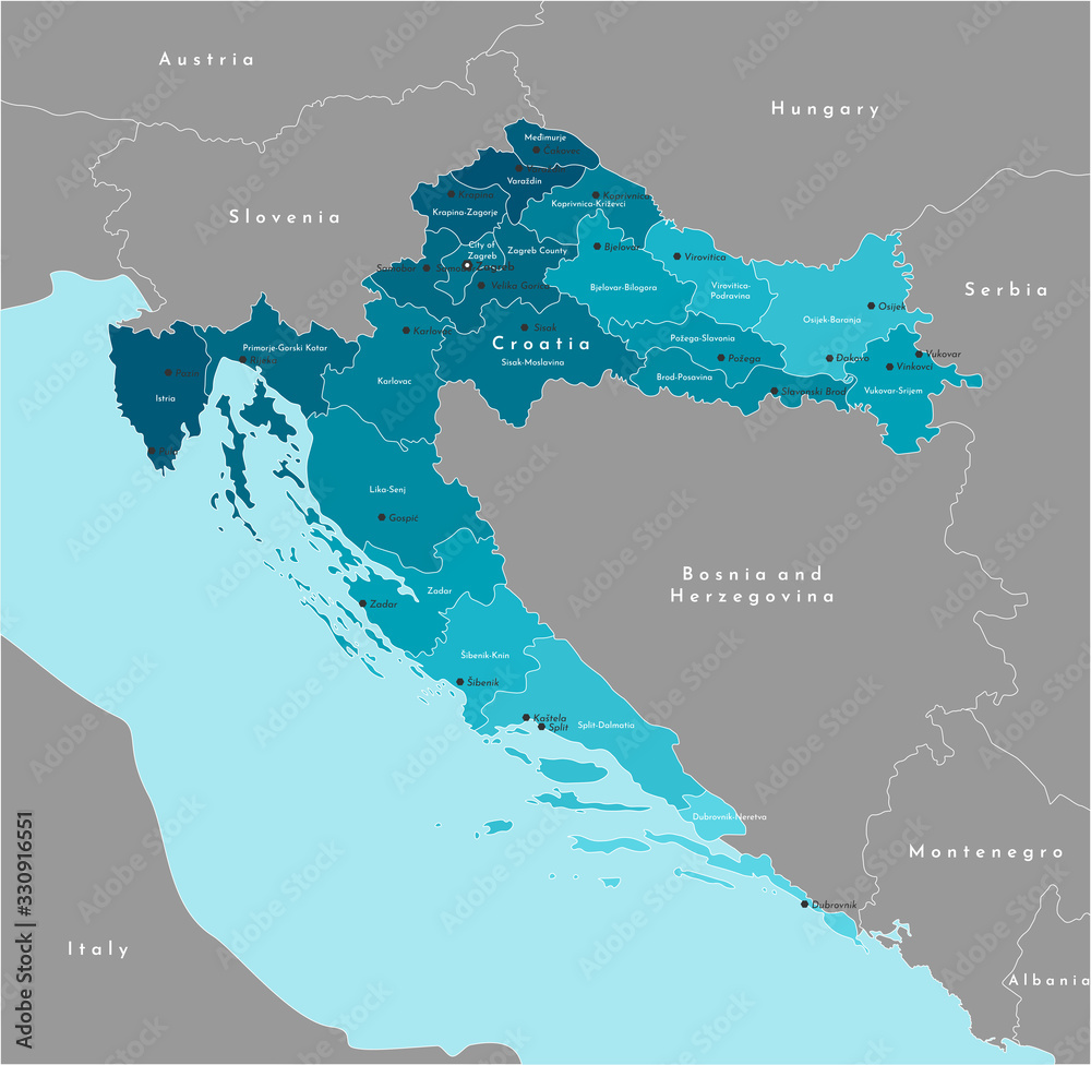 Vector modern illustration. Simplified administrative map of Croatia ...