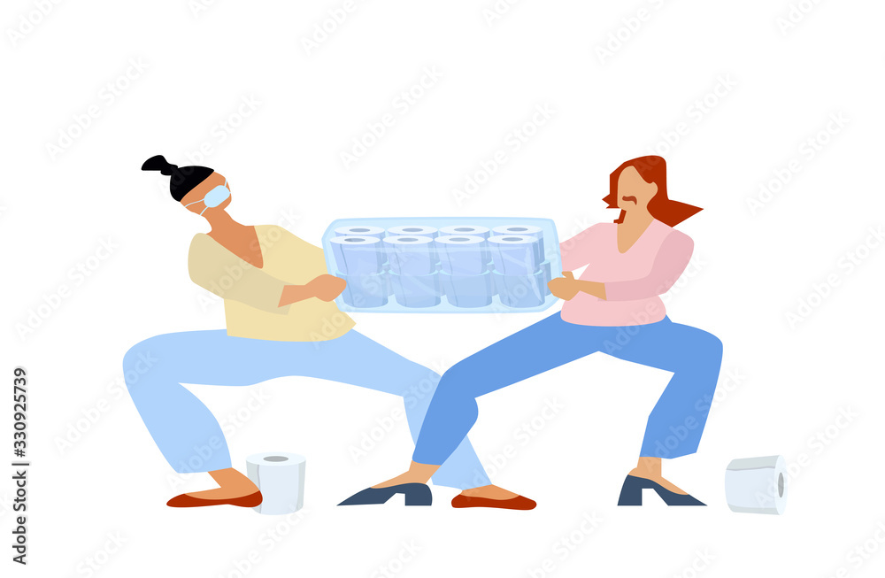 Coronavirus Panic Shopping. Women fighting over a toilet paper during ...