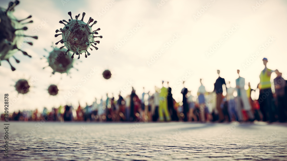 People defend from virus, coronavirus. Cells attacking causing pandemic ...