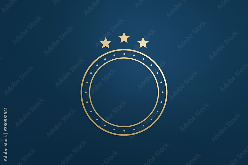 Blank star logo or emblem badge in luxury design with golden color on dark blue background. 3D ...