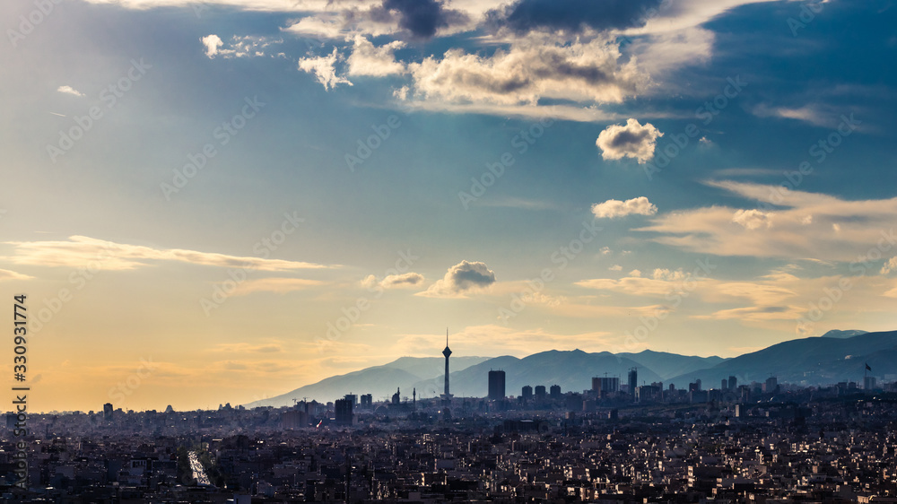 Tehran skyline in a beautiful cloudy day with golden hour light Tehran ...