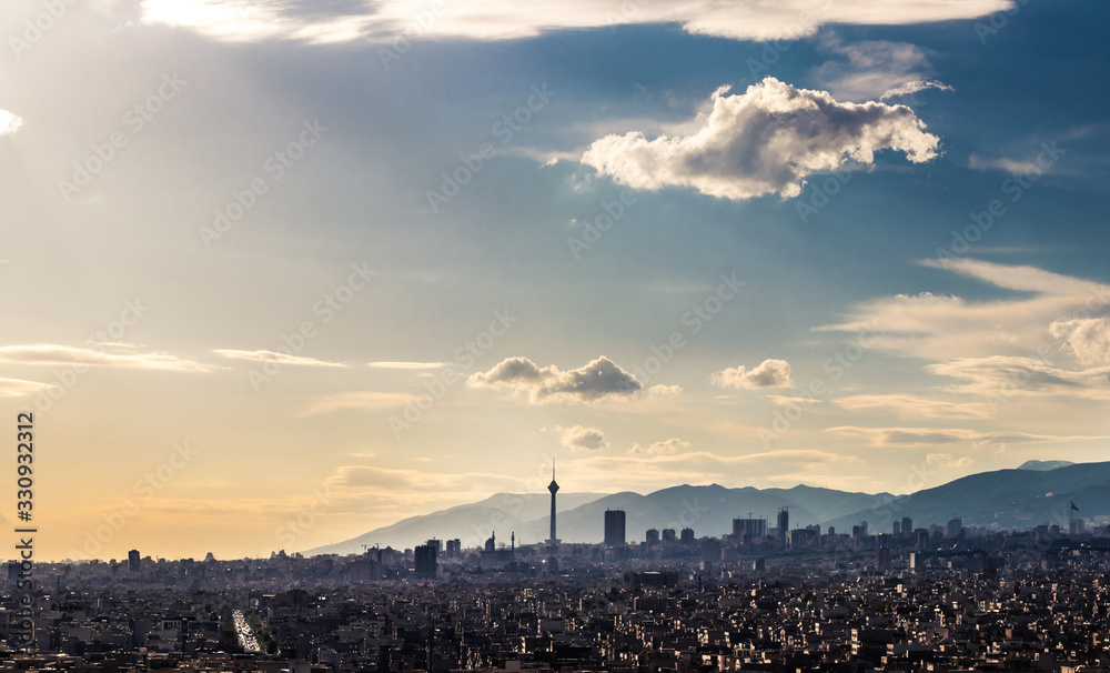 Tehran skyline in a beautiful cloudy day with golden hour light Tehran ...