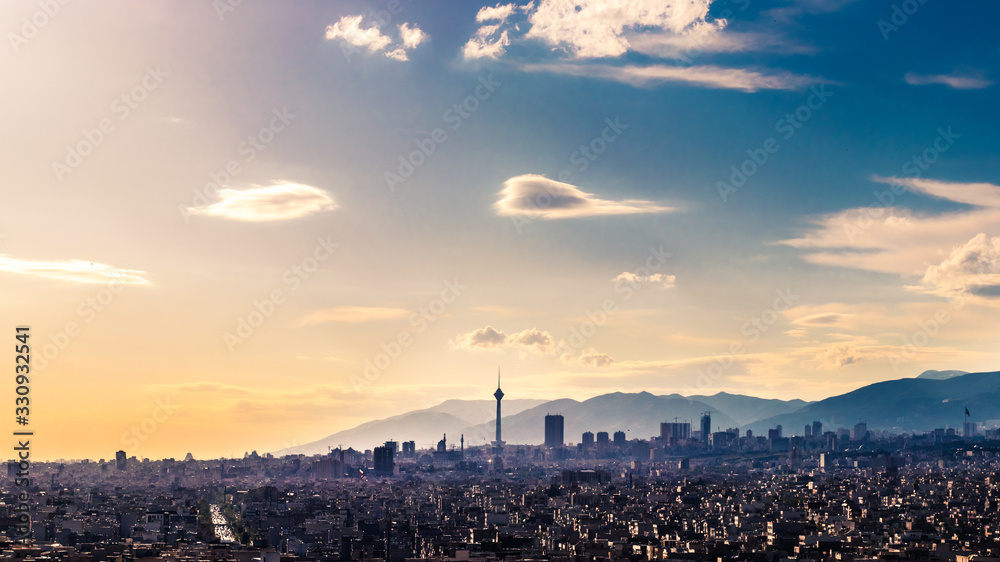 Tehran skyline in a beautiful cloudy day with golden hour light Tehran ...