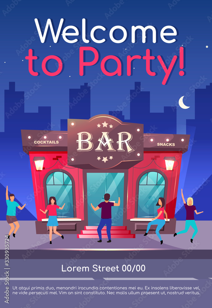 Welcome to party poster flat vector template. Nightclub event ...