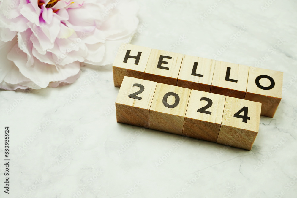 Hello 2024 alphabet letters on marble background Stock Photo | Adobe Stock