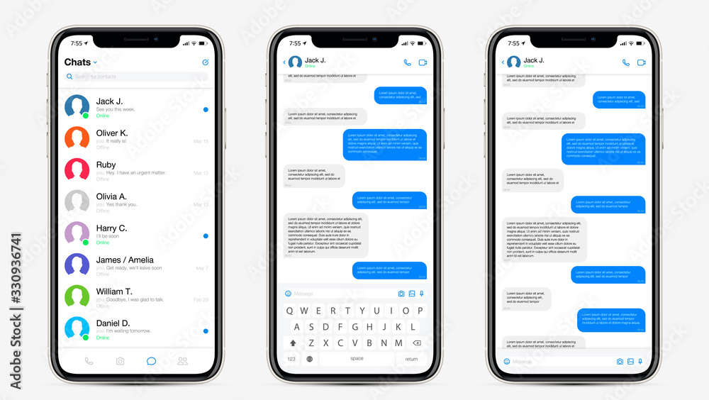 Realistic Mockup app messenger on the screen smartphone in white color ...