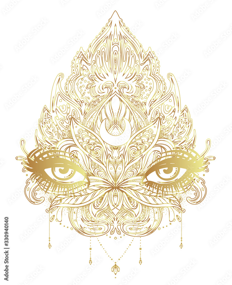 Vector ornamental Lotus flower, all-seeing eye, patterned Indian ...