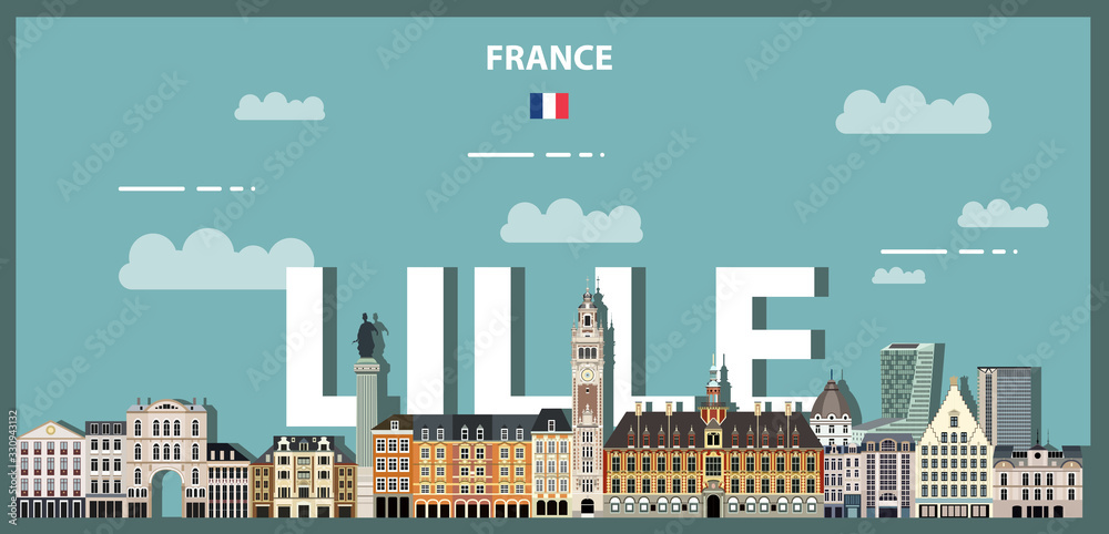 Lille cityscape colorful poster. Vector detailed illustration Stock ...