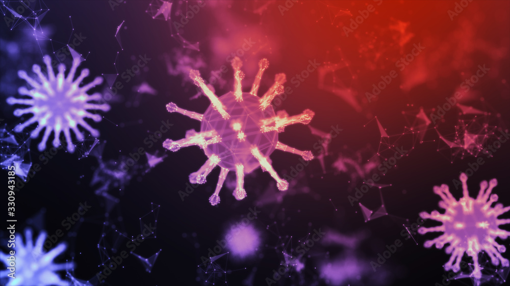 3D Rendering wireframe virus for Covid-19 Coronavirus outbreak concept ...