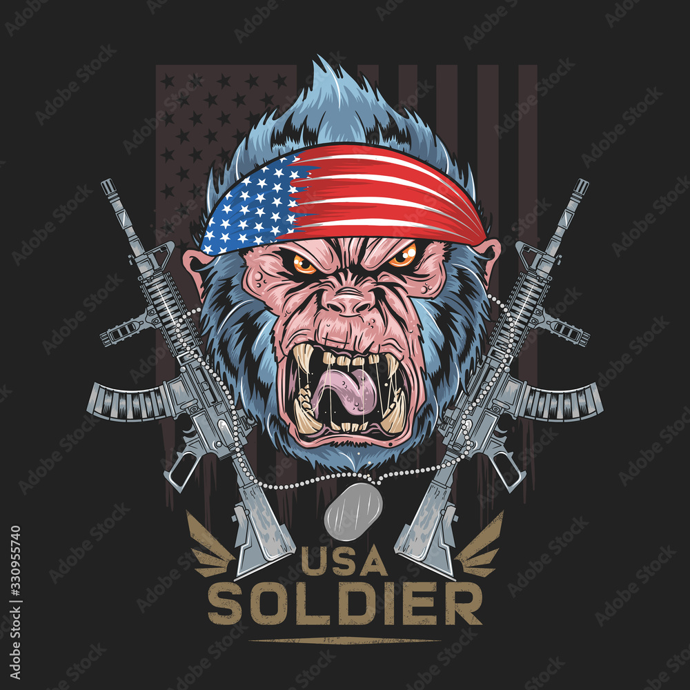 GORILLA AMERICA USA FLAG WITH MACHINE GUN ARTWORK Stock Vector | Adobe ...