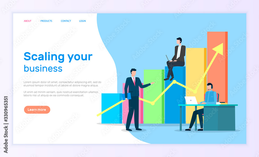 Teamwork and professional growth, scaling business landing web page ...