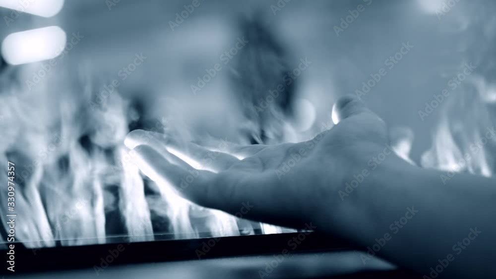 Artificial electrofireplace glowing backlight close-up. Stock Video ...