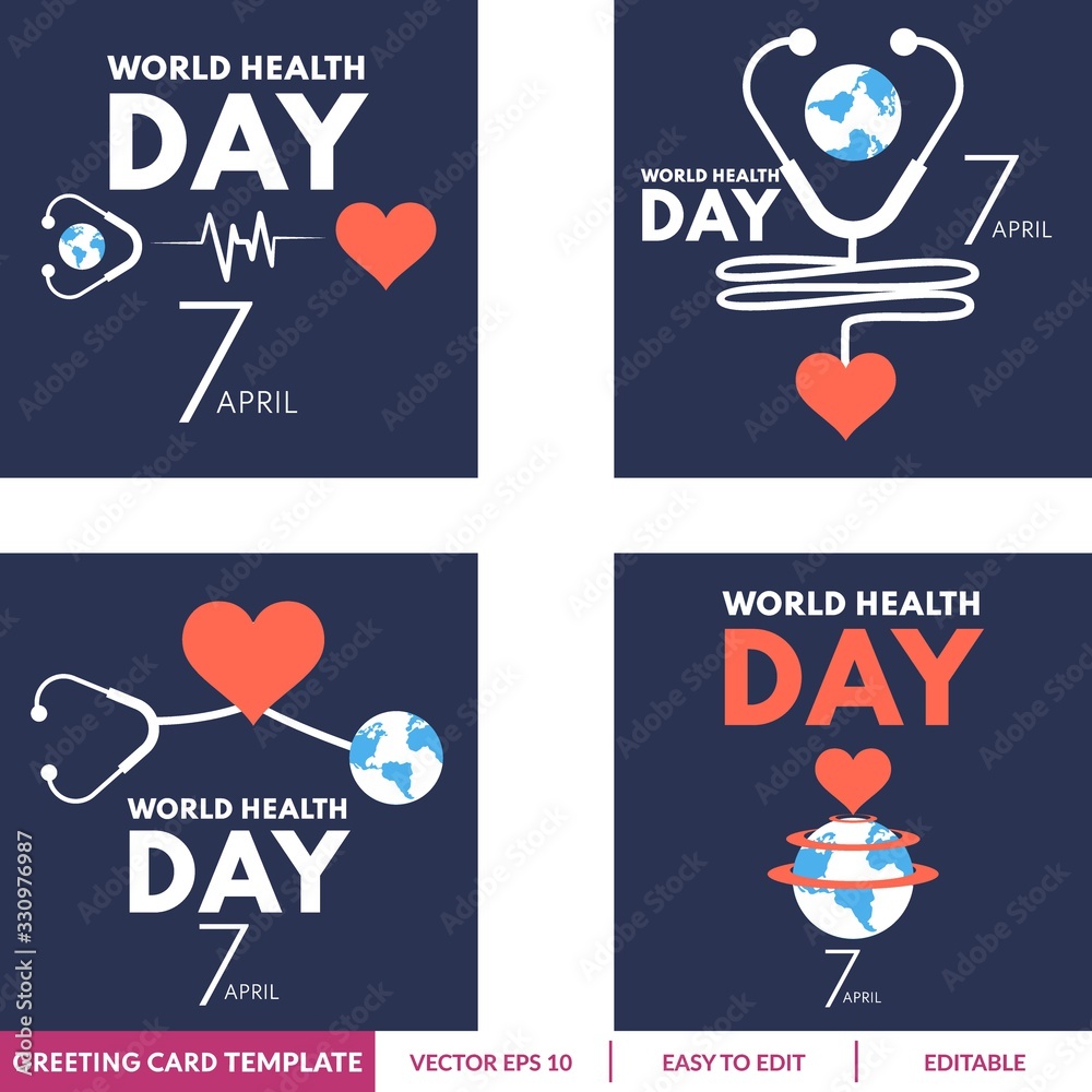 International world health day greeting card design template consisting ...