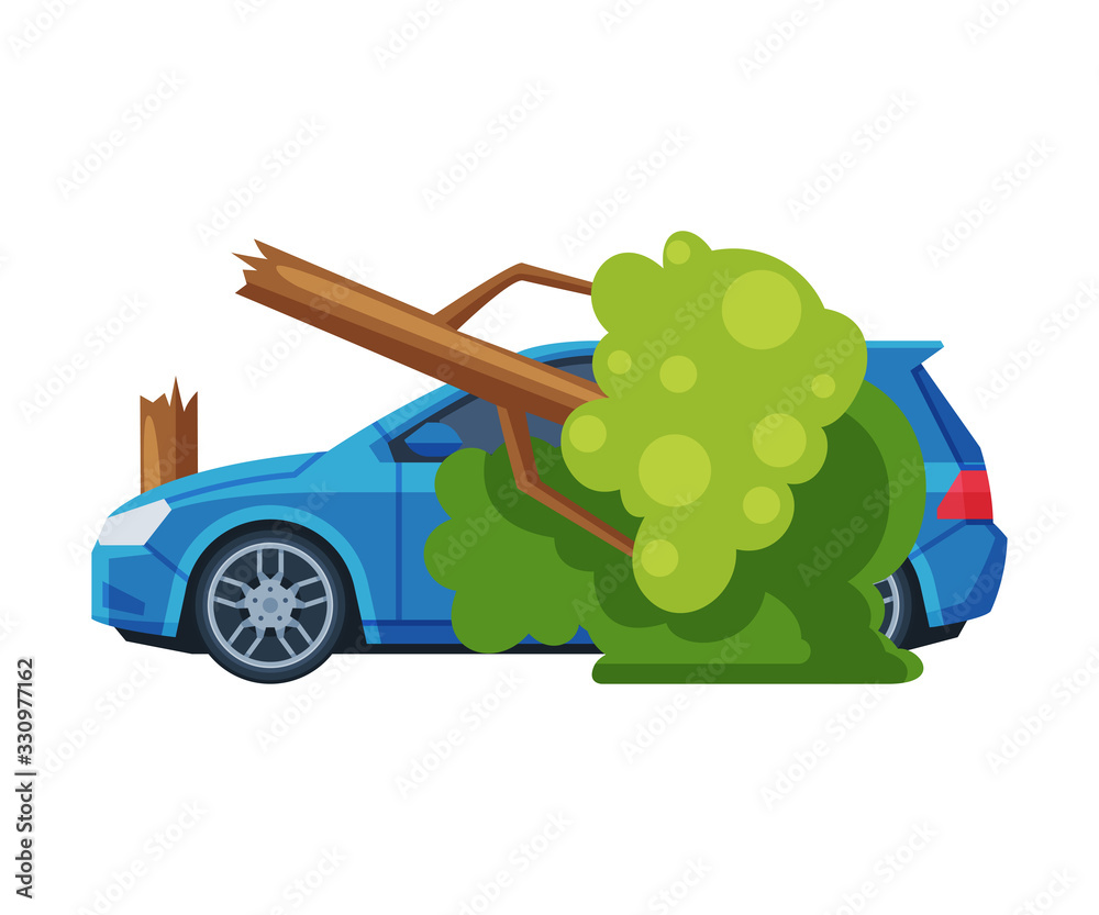 Car Crash with Tree, Road Accident Flat Vector Illustration Stock ...
