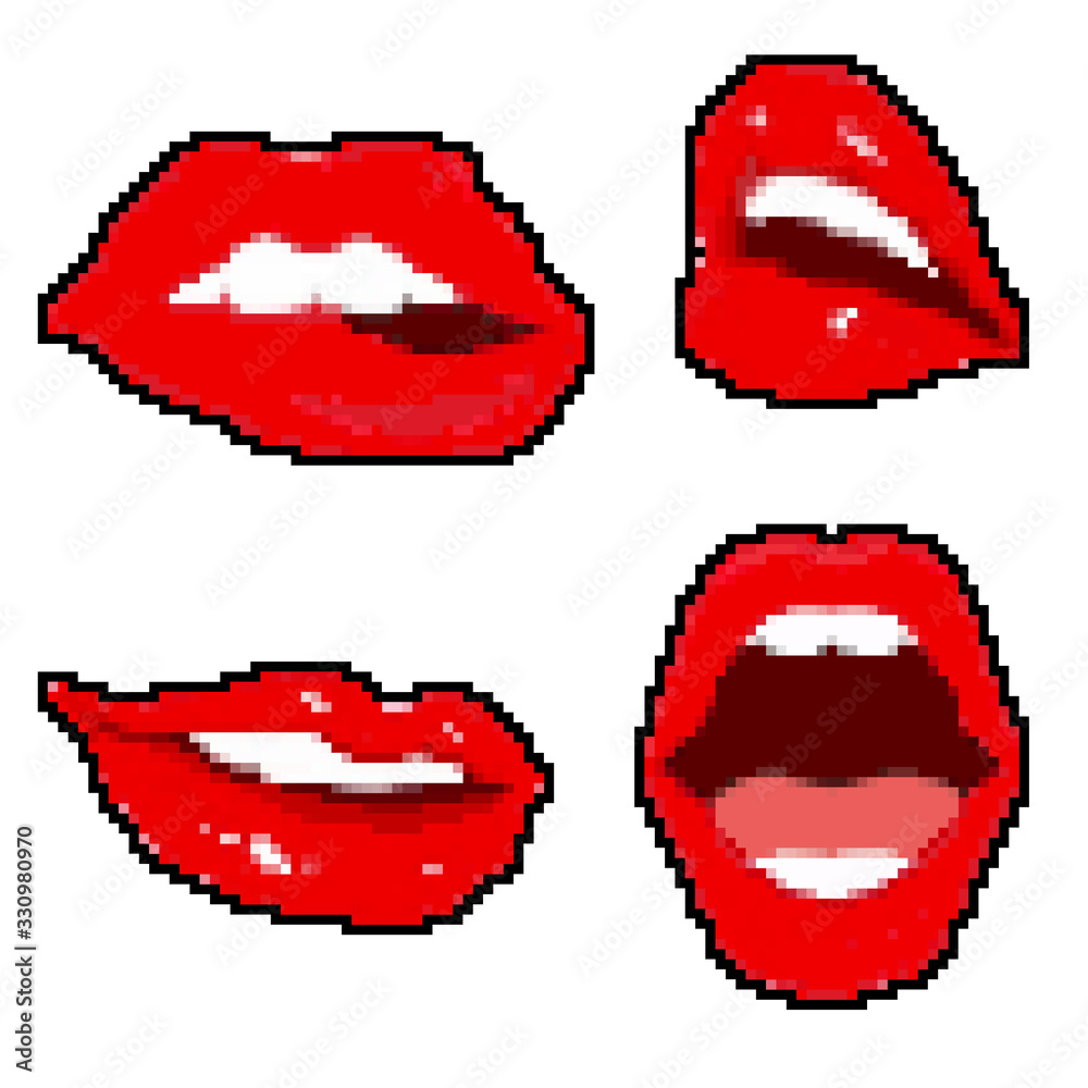 Set Of Sexy Pixel Lips Pixel Art 8 Bit Sweet Kiss Stock Vector Adobe Stock