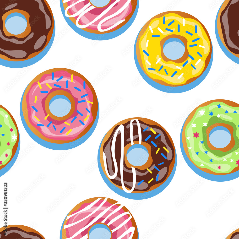 Set of 6 donuts. In minimalist style seamless. Cartoon flat raster ...