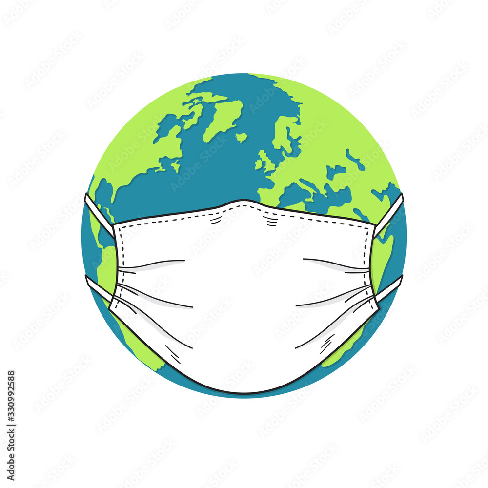 Earth globe wearing medical face mask. Coronavirus pandemic, Worldwide ...