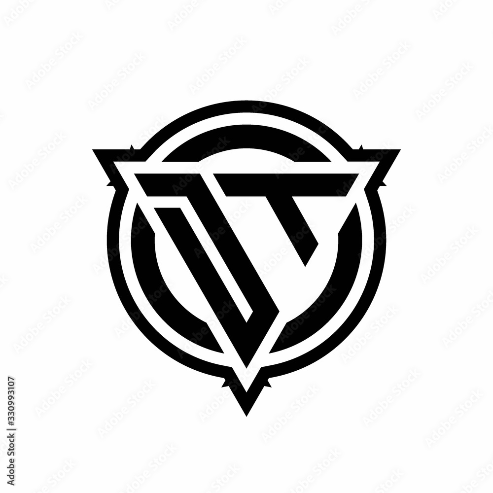 DT logo with triangle shape and circle with outline rounded design ...