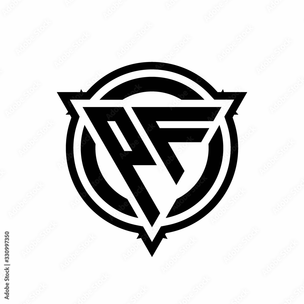 PF logo with triangle shape and circle with outline rounded design ...