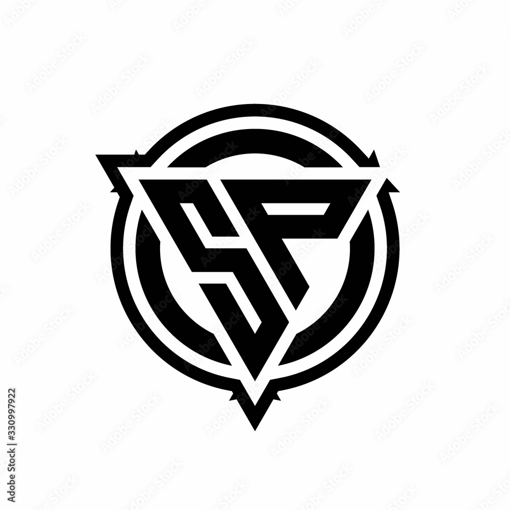 SP logo with triangle shape and circle with outline rounded design ...