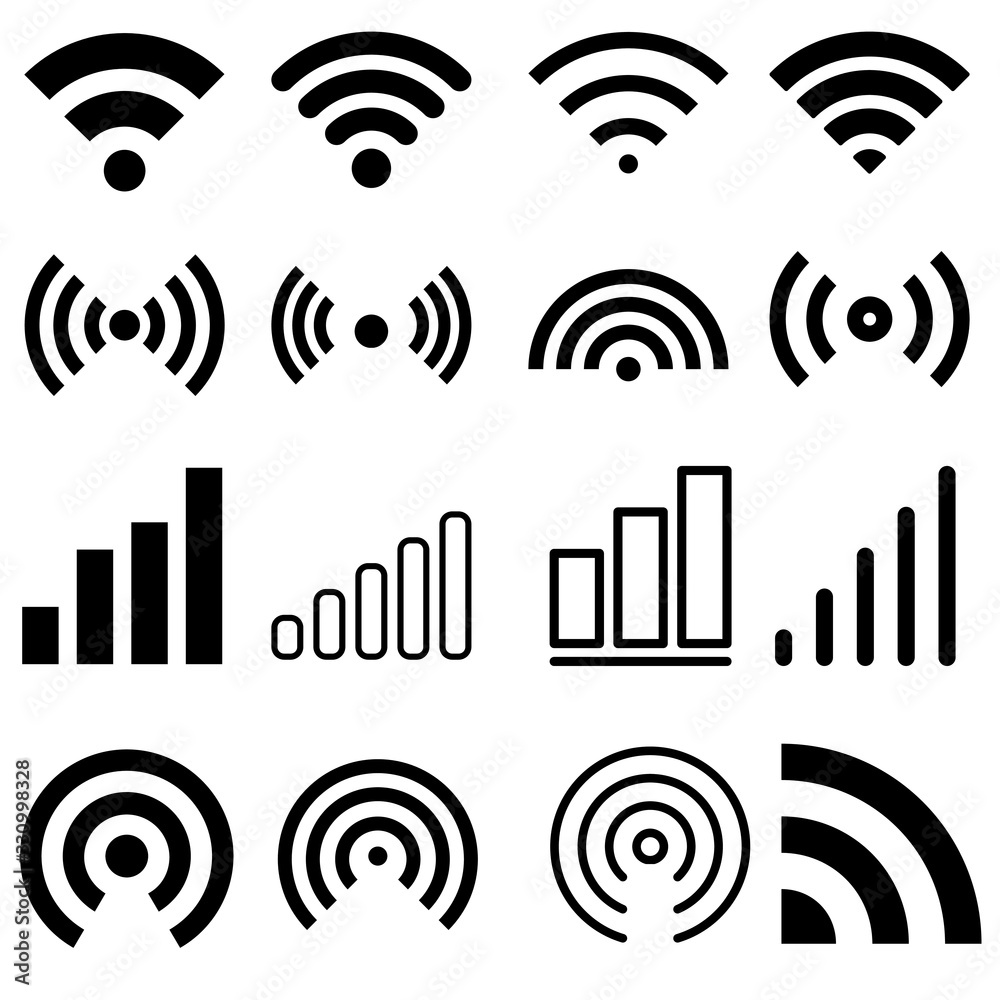Signal Set Vector Icons Radio Signals Waves And Light Rays Radar Wifi Antenna And Satellite