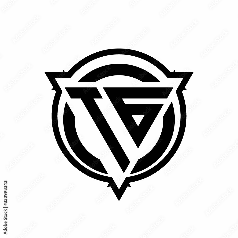 TG logo with triangle shape and circle with outline rounded design ...