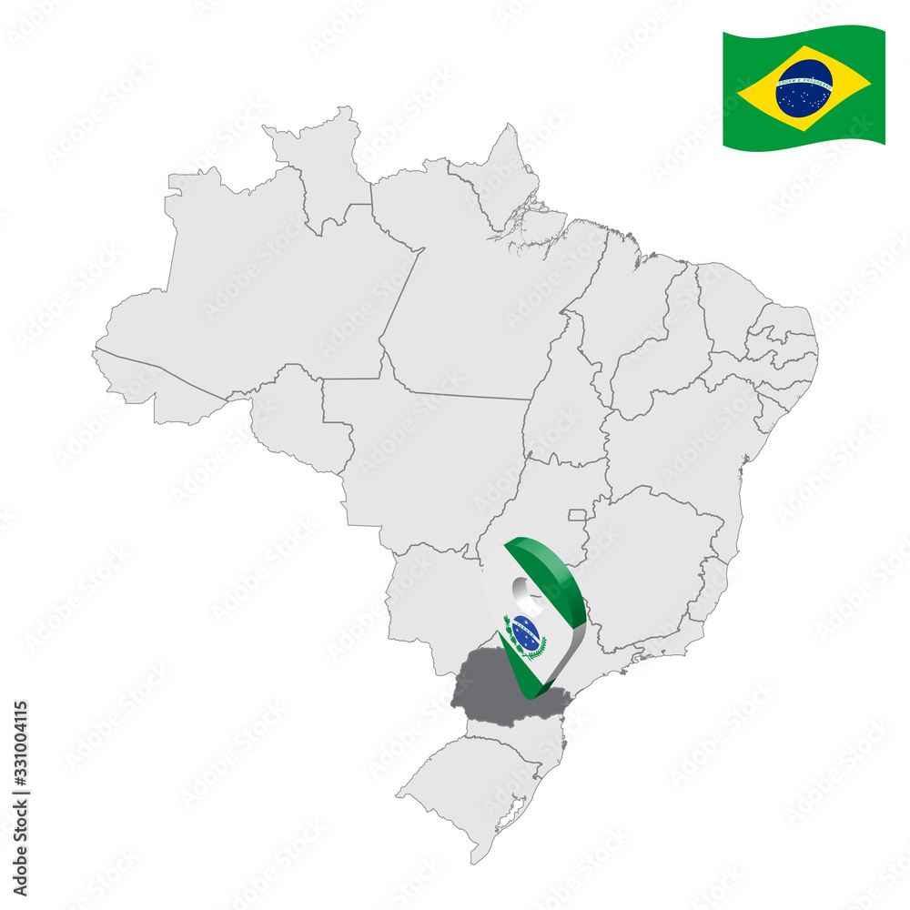 Location of Parana on map Brazil. 3d Tocantins location sign. Flag of ...