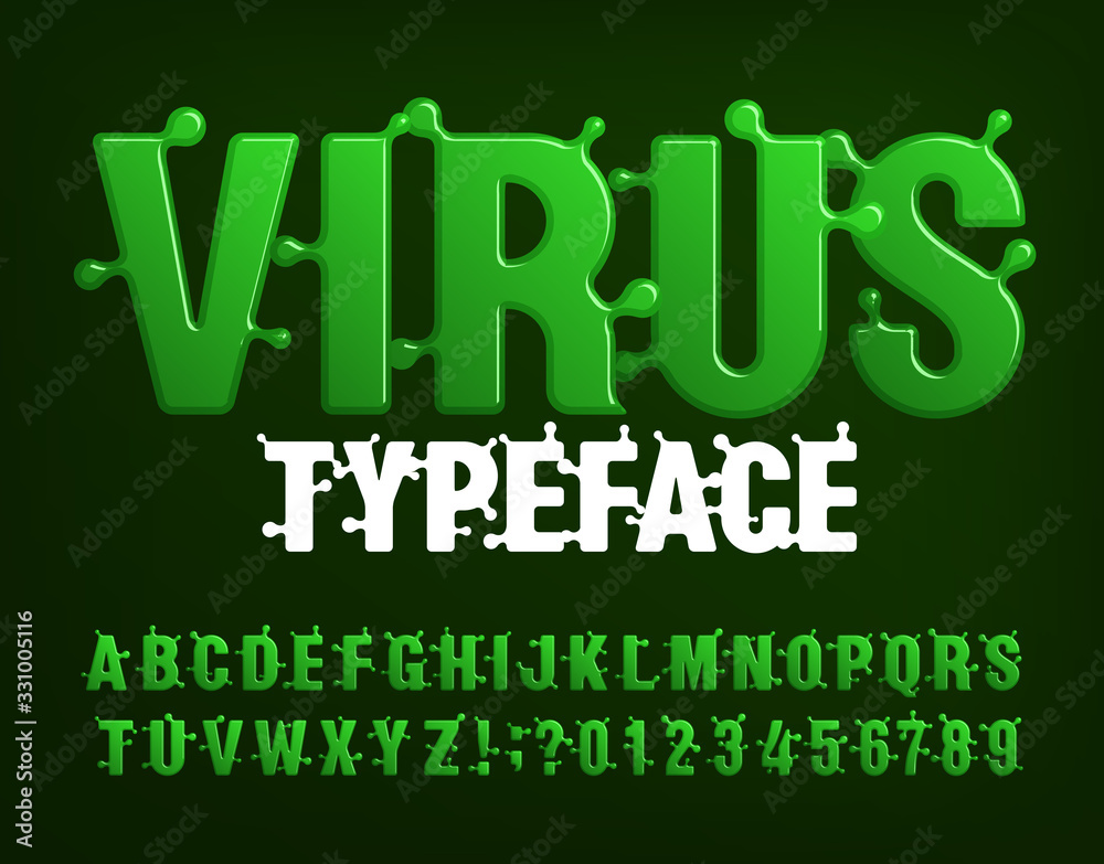 Virus alphabet font. Green letters and numbers. Stock vector typescript ...