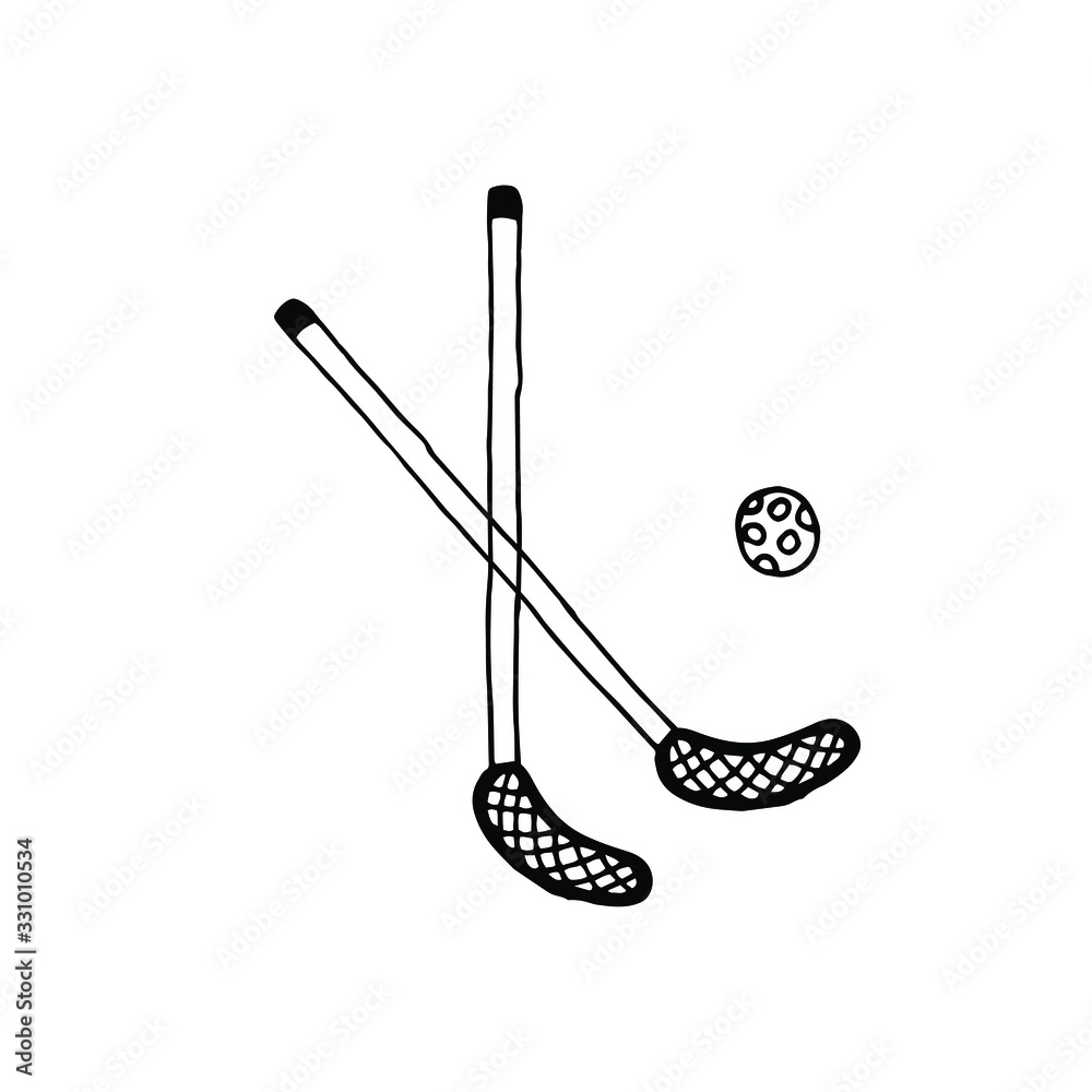 Floorball equipment. Outdoor summer games. Stock vector hand drawn ...