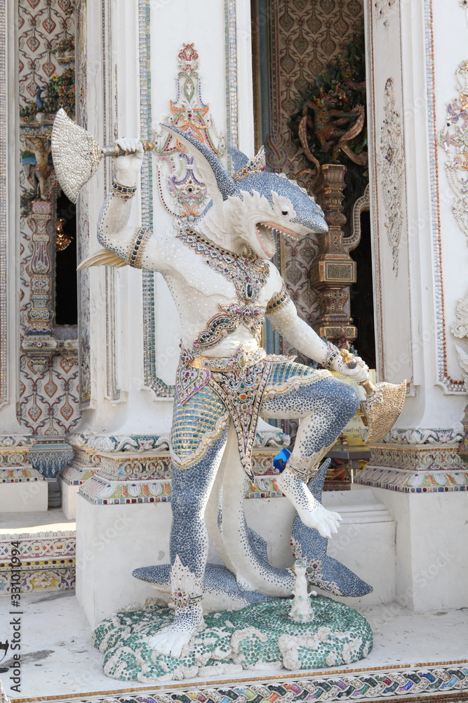 Detail, statue of Wat Pariwat (Beckham's temple) in Bangkok city ...