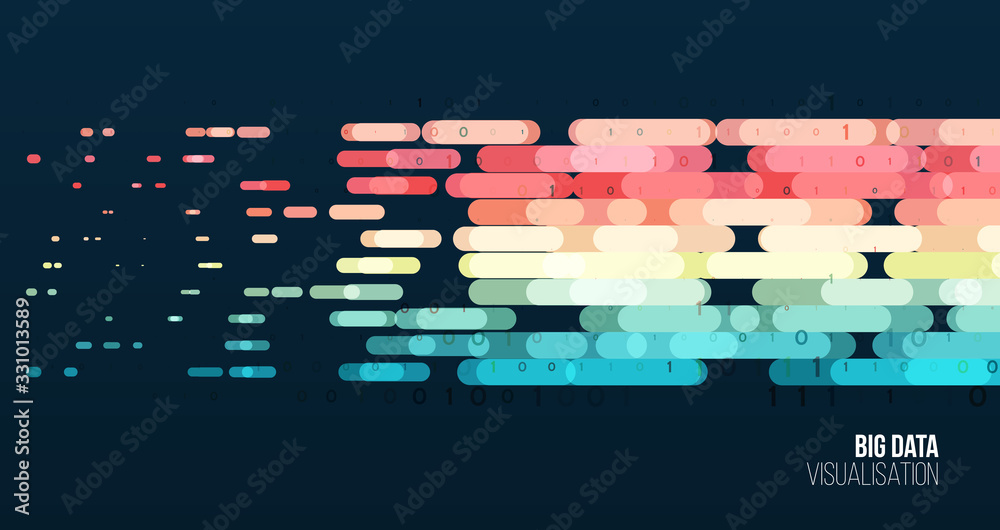 Big data visualization. Abstract background with lines array and binary code. Connection ...