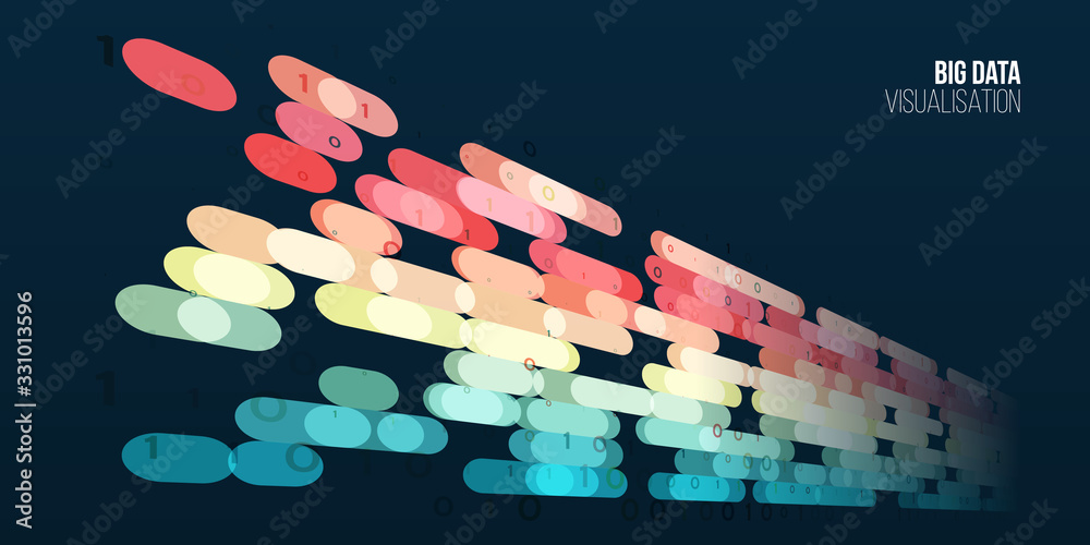 Big data visualization. Abstract background with lines array and binary code. Connection ...
