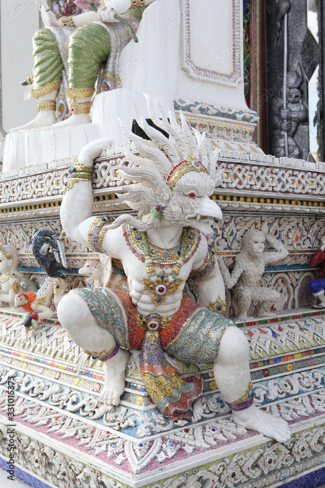 Detail, statue of Wat Pariwat (Beckham's temple) in Bangkok city ...