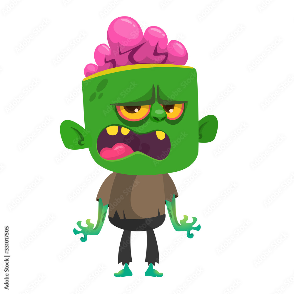 Cartoon funny zombie. Halloween vector illustration of zombie creature ...