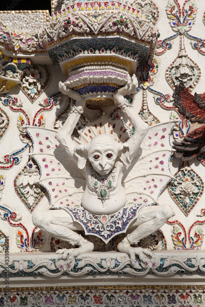 Detail, statue of Wat Pariwat (Beckham's temple) in Bangkok city ...