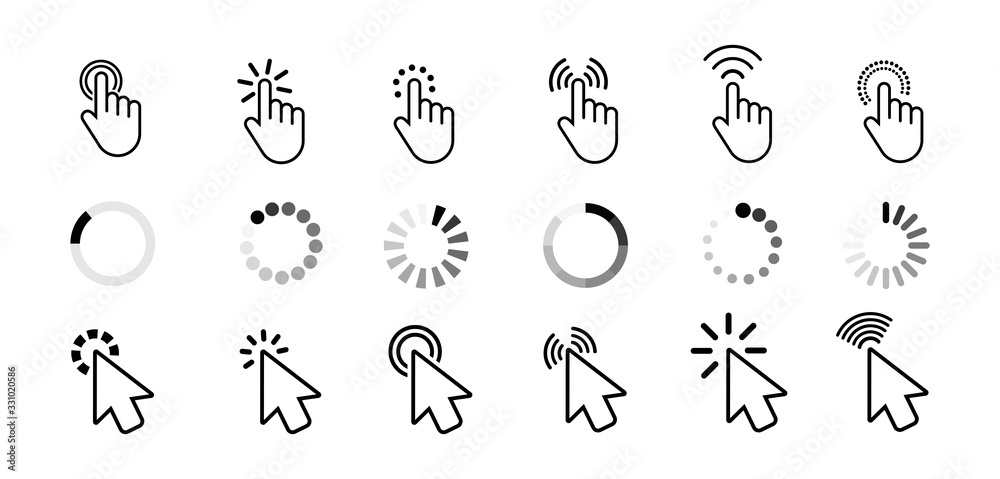 Waiting, loading, icons., Pointing, hands, pressing, cursor., cursor ...