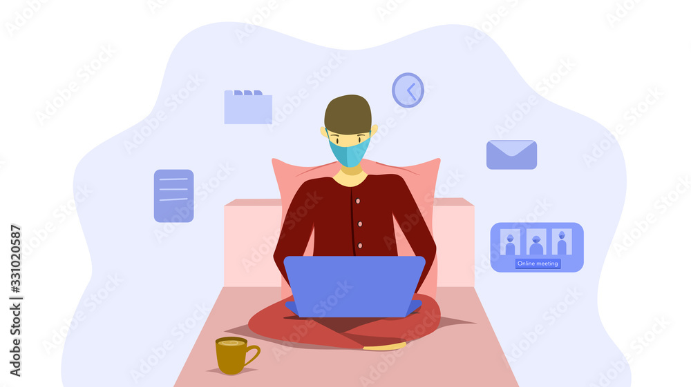 Self- quarantine concept : Work from home, A man working with his ...