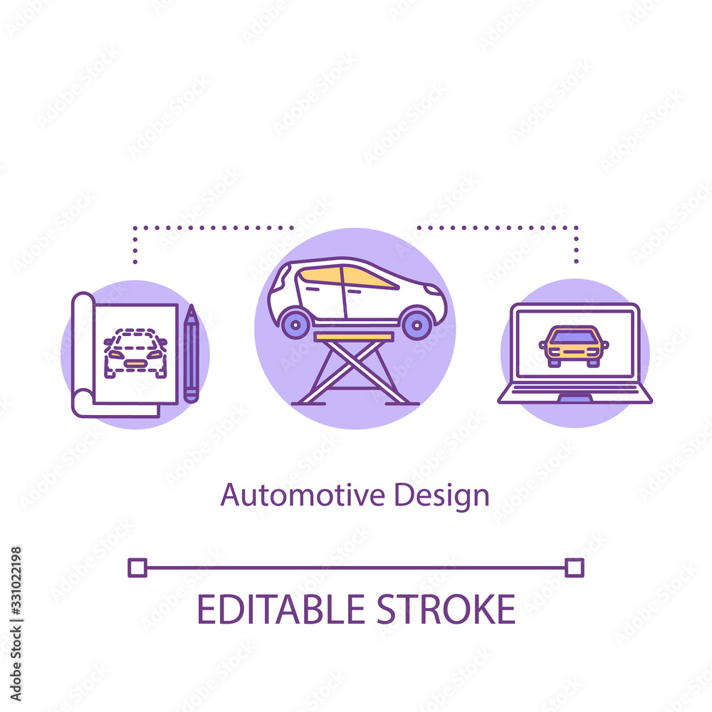 Automotive design concept icon. Vehicle exterior sketching and computer ...