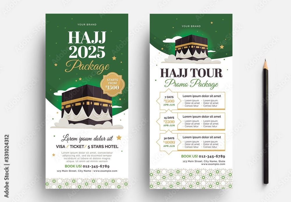 Hajj Flyer Layout with Illustration Stock Template | Adobe Stock