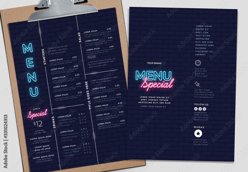Nightclub Menu Layout Stock Template | Adobe Stock