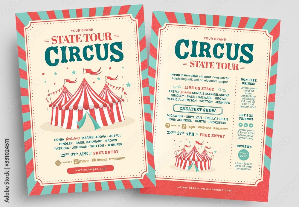 Circus Flyer Layout with Tent Illustration Stock Template | Adobe Stock