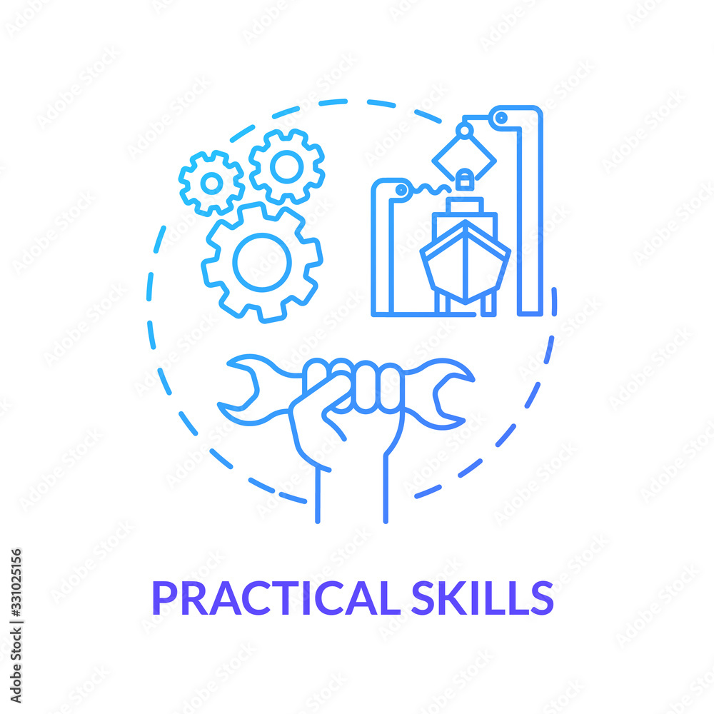 Practical ability blue concept icon. Technical knowledge. Building ...