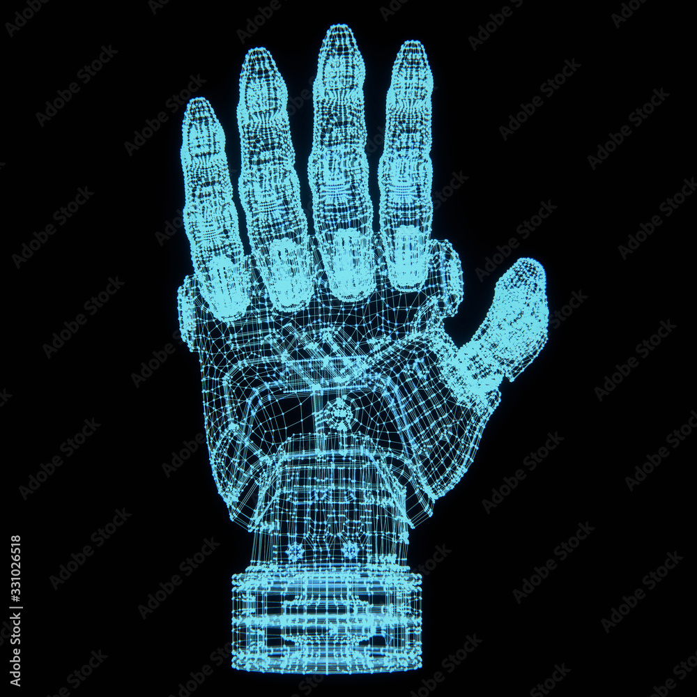 3d rendering cyber hand on black background. Futuristic design concept ...