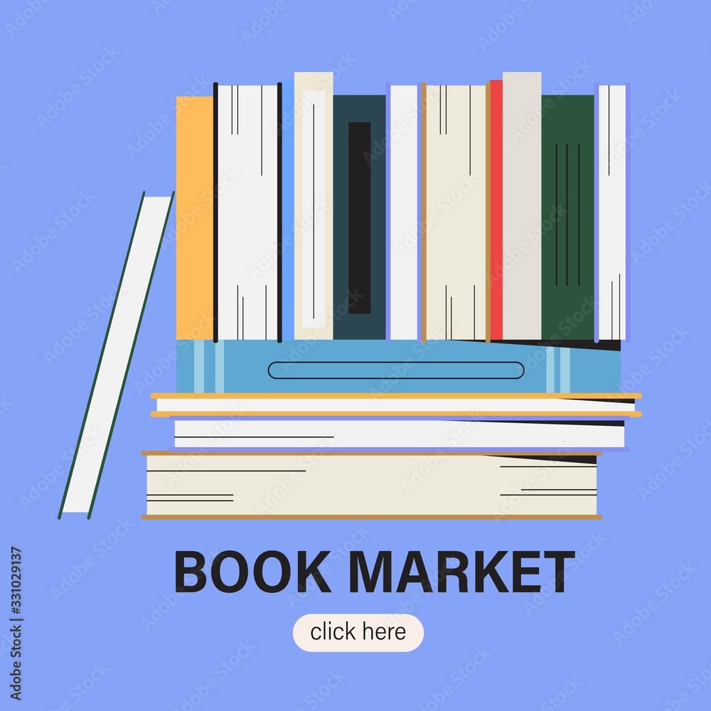 Vector illustration of a colorful pile of books in a flat cartoon style ...