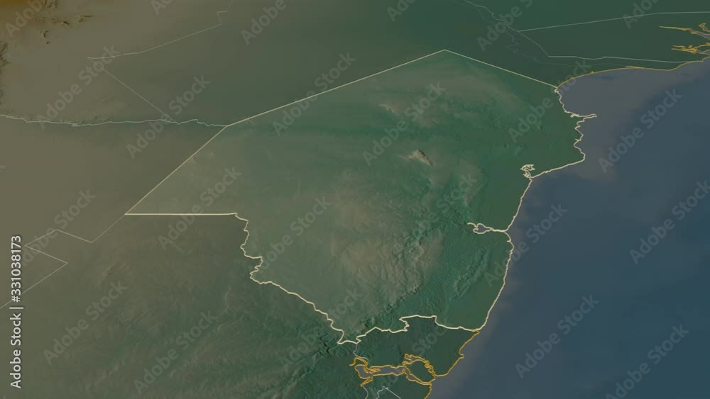 Kilifi, county with its capital, zoomed and extruded on the relief map ...