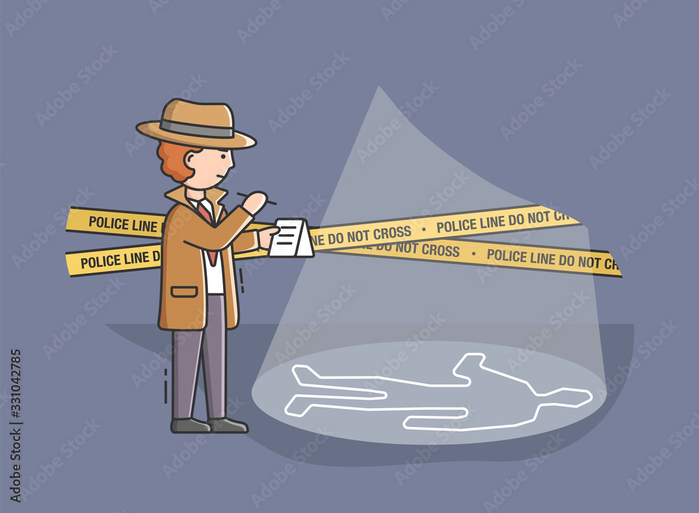 Concept Of Private Detective. Detective Standing Near Crime Scene ...