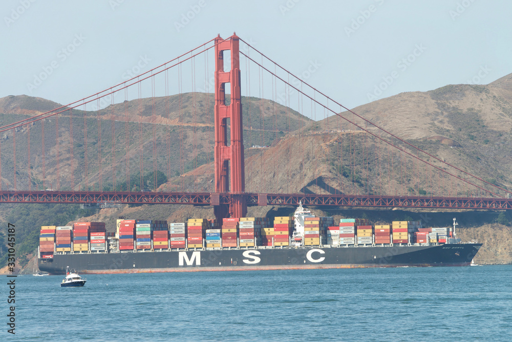 San Francisco, CA - Oct 11, 2019: Cargo Ship MSC BERYL entering the San ...