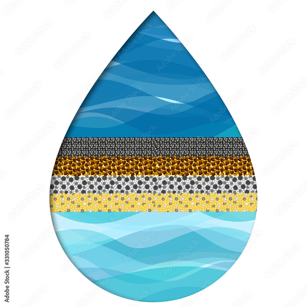 Water drop filter layers purification and filtration symbol ilustração ...